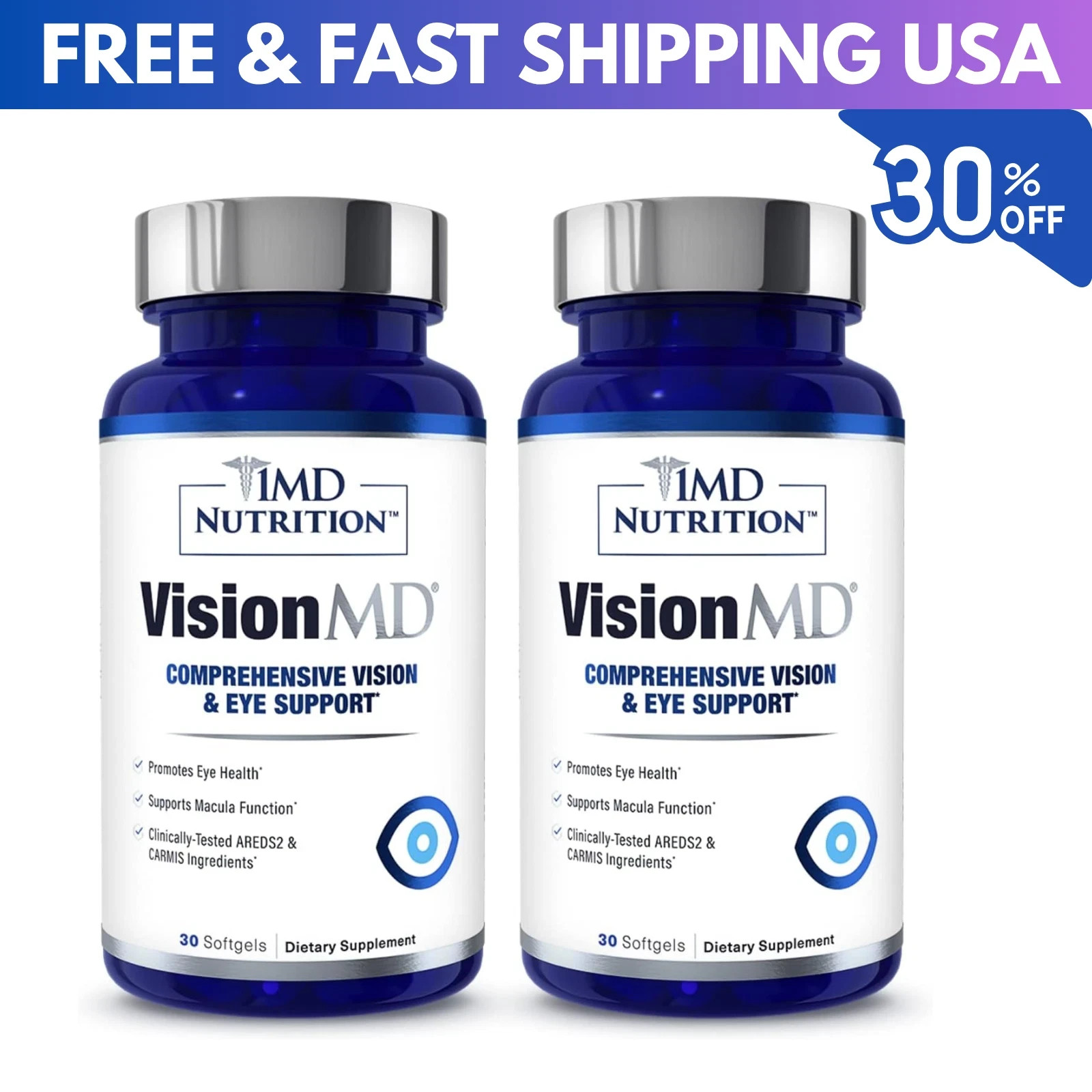 1MD Nutrition Vision MD Eye Vitamin CARMIS - Eye Supplement 30 Softgels ...