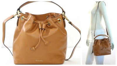 Escada Soft Leather Drawstring Bucket Bag Tan | eBay