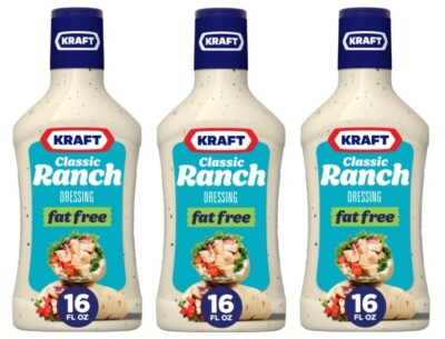 Kraft Fat Free Ranch Salad Dressing, 16 Ounces (3 Bottles) Creamy Tangy ...
