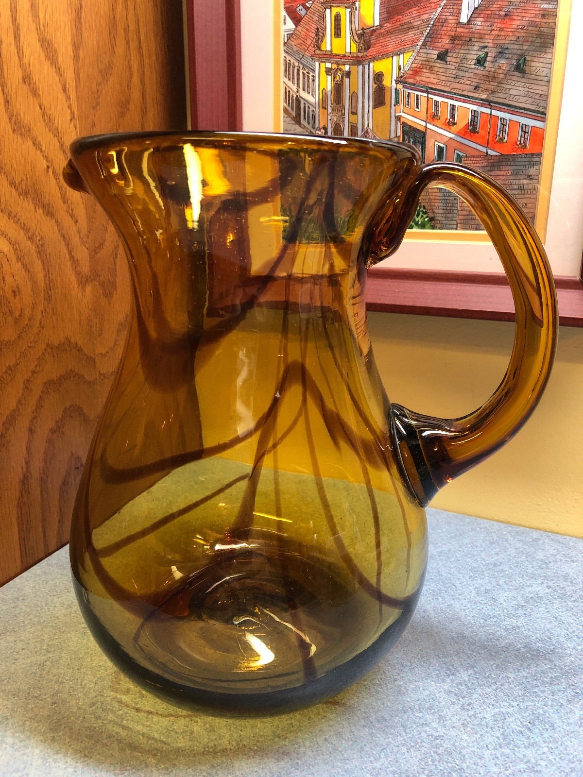 Vintage Amber / Root beer Colored Art Glass Pitcher Swirl design 9.5 ...