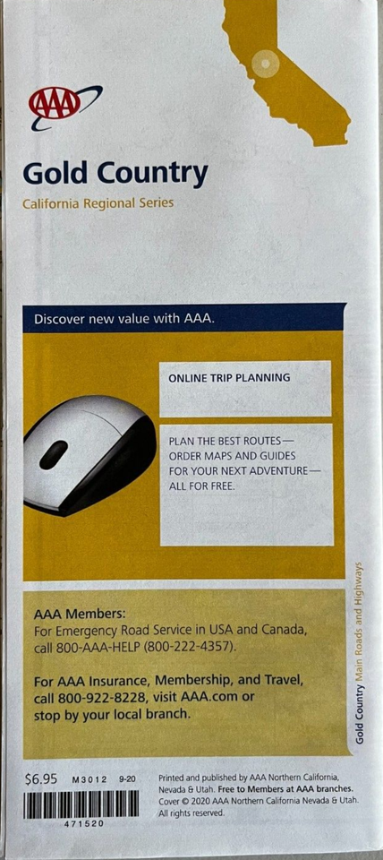 New AAA CALIFORNIA GOLD COUNTRY ROAD MAP Highway Tour/Regional Series ...