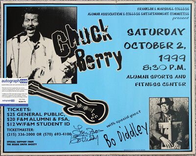 Bo Diddley Signed Vintage Concert Poster w/ Chuck Berry ACOA 1999 | eBay