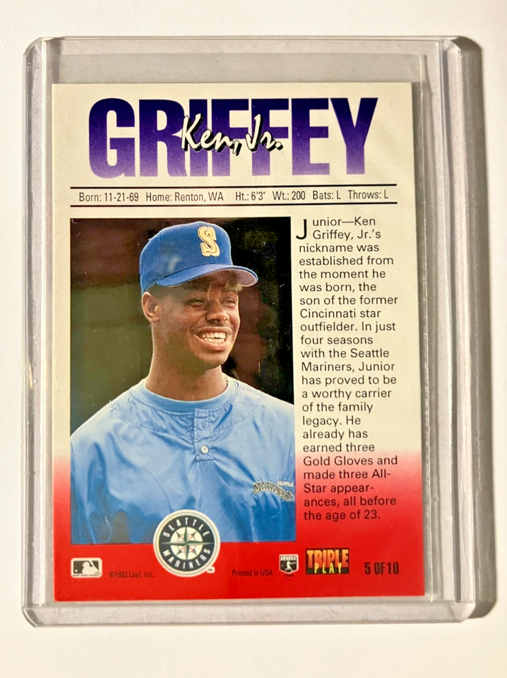 Lot Of 6 Different Ken Griffey Jr Cards '91 96 G1 '93 T3 5 92 o-pee ...