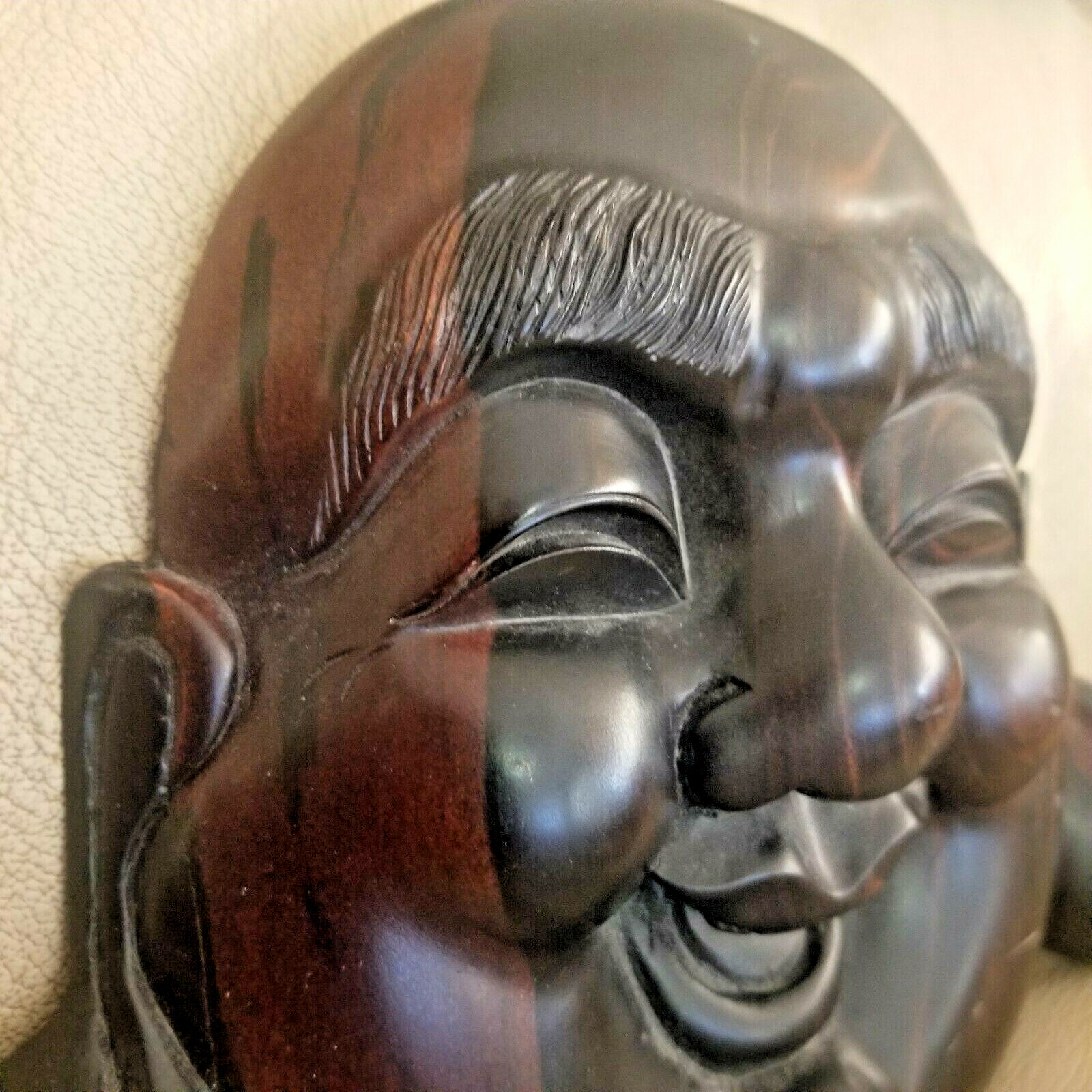 Chinese Relief Wood Carving Happy Laughing Buddha Budai 3d Face Wall ...