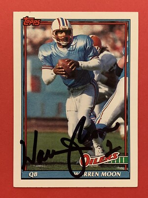 WARREN MOON (HOF) Signed 1991 Topps #233 Houston Oilers Huskies ...