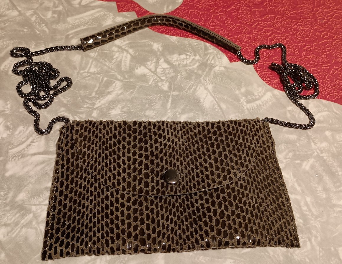 Sorial brown embossed snake skin leather cross body chain bag | eBay