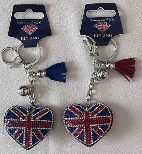 UNITED KINGDOM BLUE RHINESTONE UNION JACK KEY CHAIN WITH TAG | eBay