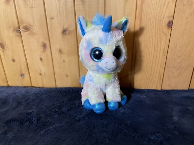 TY Silk Blitz Unicorn Beanie Boo Pastel Large Glitter Eyes Plush ...