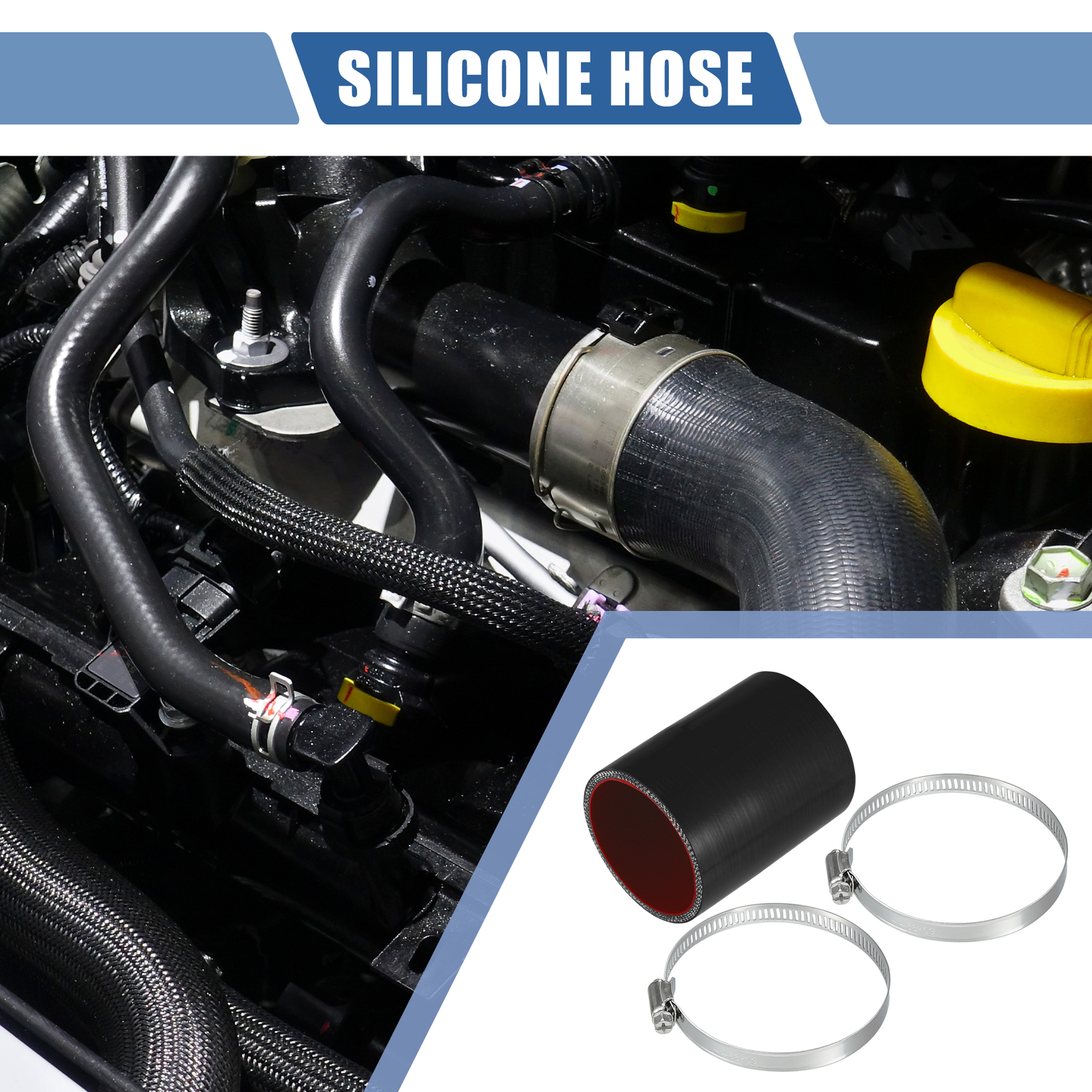 1 Set 68mm 2.68" ID 100mm 3.94" Length 0° Black Red Car Silicone Hose w ...