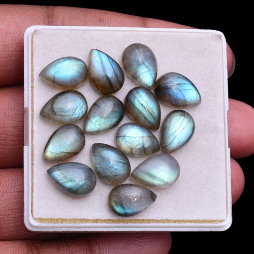 14 Pcs Natural Labradorite Blue Shine Pear Cabochon 11.50mm-12.30mm ...