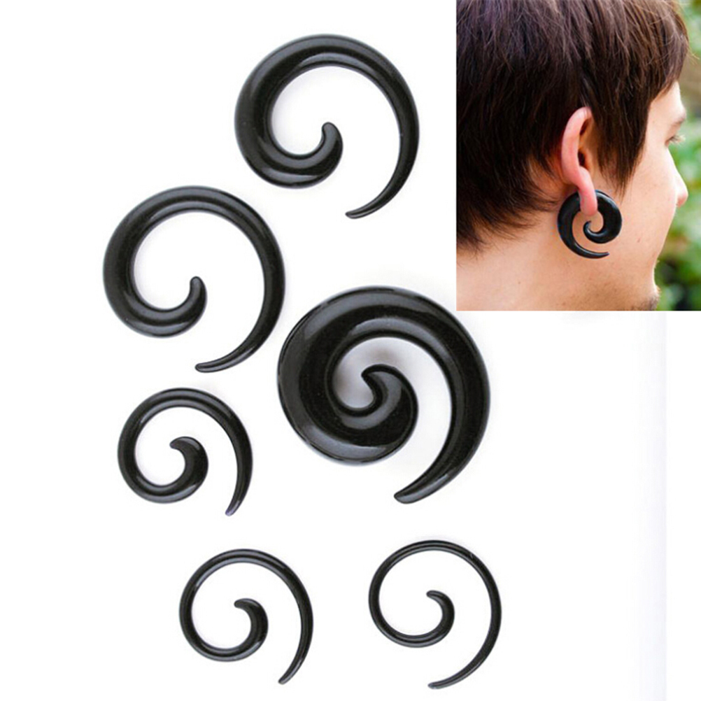 2 Pcs Ear Plugs Fake Spiral Taper Illusion Fake Plugs Earring Black New ...