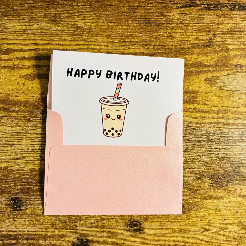 Birthday Card Kawaii Food Boba Tea With Envelope 4.25in X 5.5in | eBay