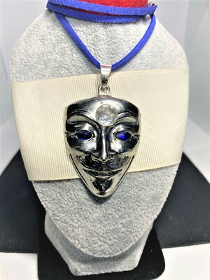 BETSEY JOHNSON STAINLESS STEEL BLUE CRYSTAL MASK WITH FREE LEATHER ...