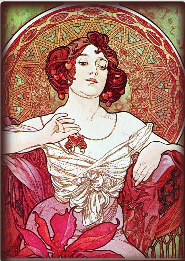 Handmade Mucha Red Ruby Delights 8x10 Art Quilt & Craft Cotton Fabric ...