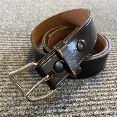 Boston Belt Mens 34 Black Leather Silver Square Buckle Made In USA | eBay