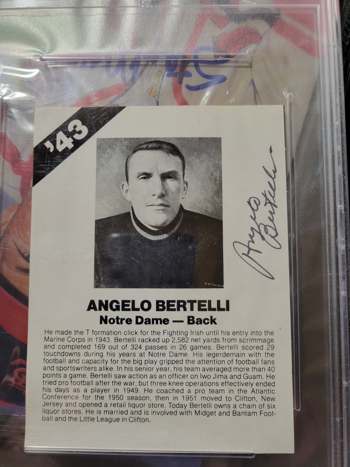 Angelo Bertelli Notre Dame 1943 Heisman Signed Cut Photo Psa/dna ...
