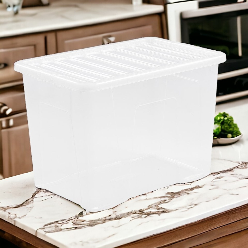 4L-80L Clear Plastic Storage Boxes With Lids Home Office Kitchen ...