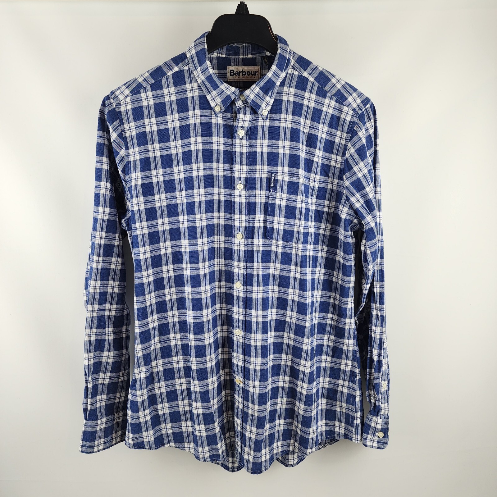 Barbour Mens Check Tailored Fit Linen Blend L/S Blue … - Gem