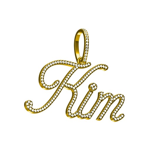 4/9ct Genuine Moissanite Custom Letter Name KIM Charm Pendant 10K ...