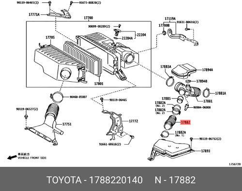 Genuine OE hose, air cleaner, no.2, 1788220140 for TOYOTA 17882-20140 ...