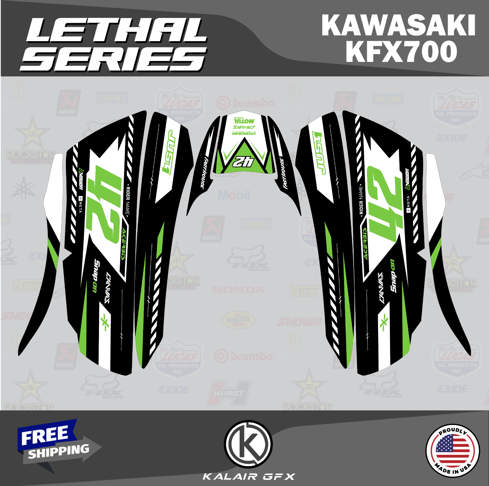 Graphics Kit for KAWASAKI KFX 700 KFX700 Lethal Series - Green Shift 16 ...