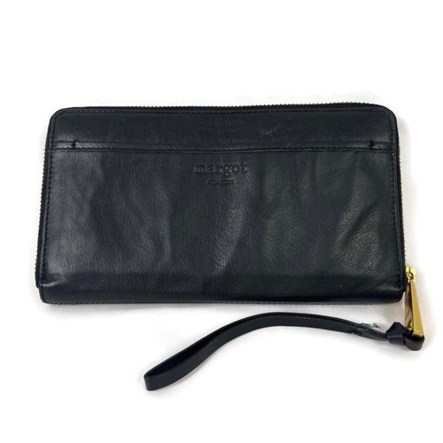 MARGOT Genuine Leather New York Gabby Wristlet Wallet Black w/Goldtone ...