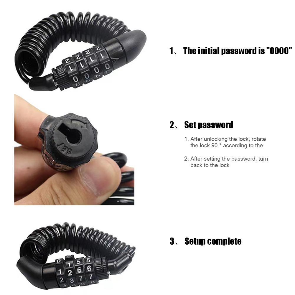 5Pcs MTB Road Bike Anti Theft Helmet Lock 4 Digit Password Safety Cable ...