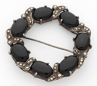 Antiqued. Circular Pin w/ Black Stones | eBay
