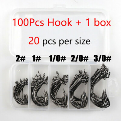 Worm Hook Offset Worm Fish Hooks Extra Wide Gap 100pc 1/0# 2/0# 3/0 ...