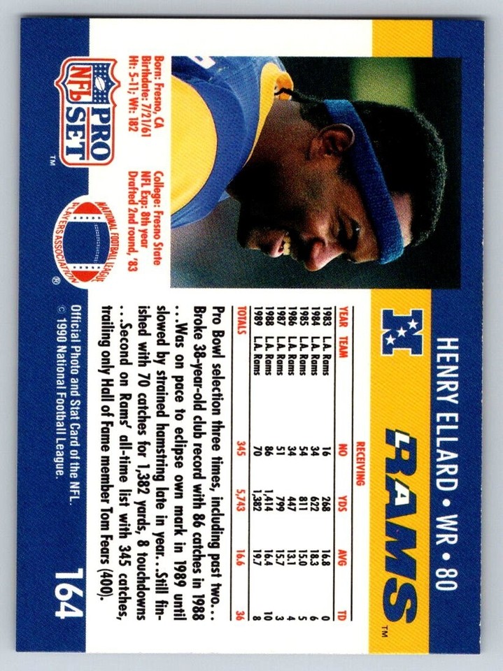 1990 Pro Set #164 Henry Ellard Los Angeles Rams | eBay