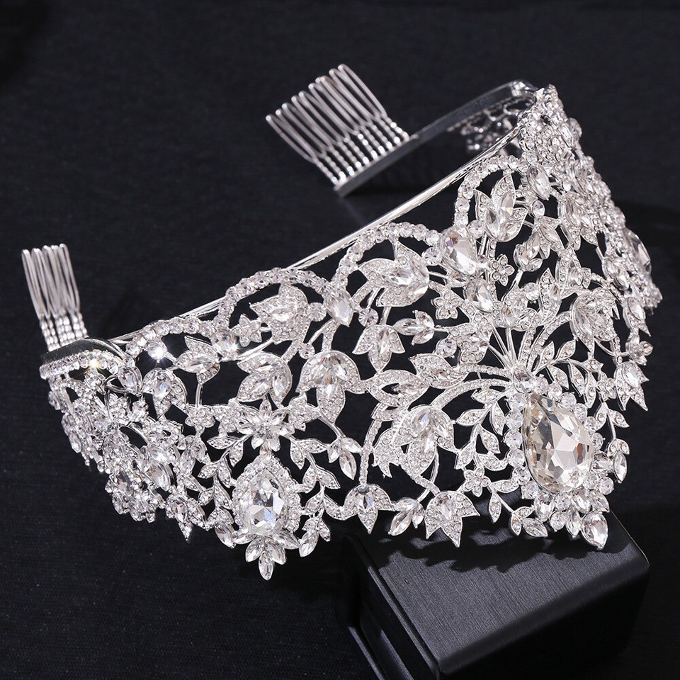 11cm Tall Crystal Large Wedding Queen Princess Prom Tiara Crown Combs ...