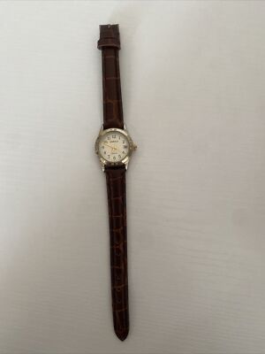 Watch-it Quartz Watch Brown Leather Band Round 28 mm Case Silver Dial ...