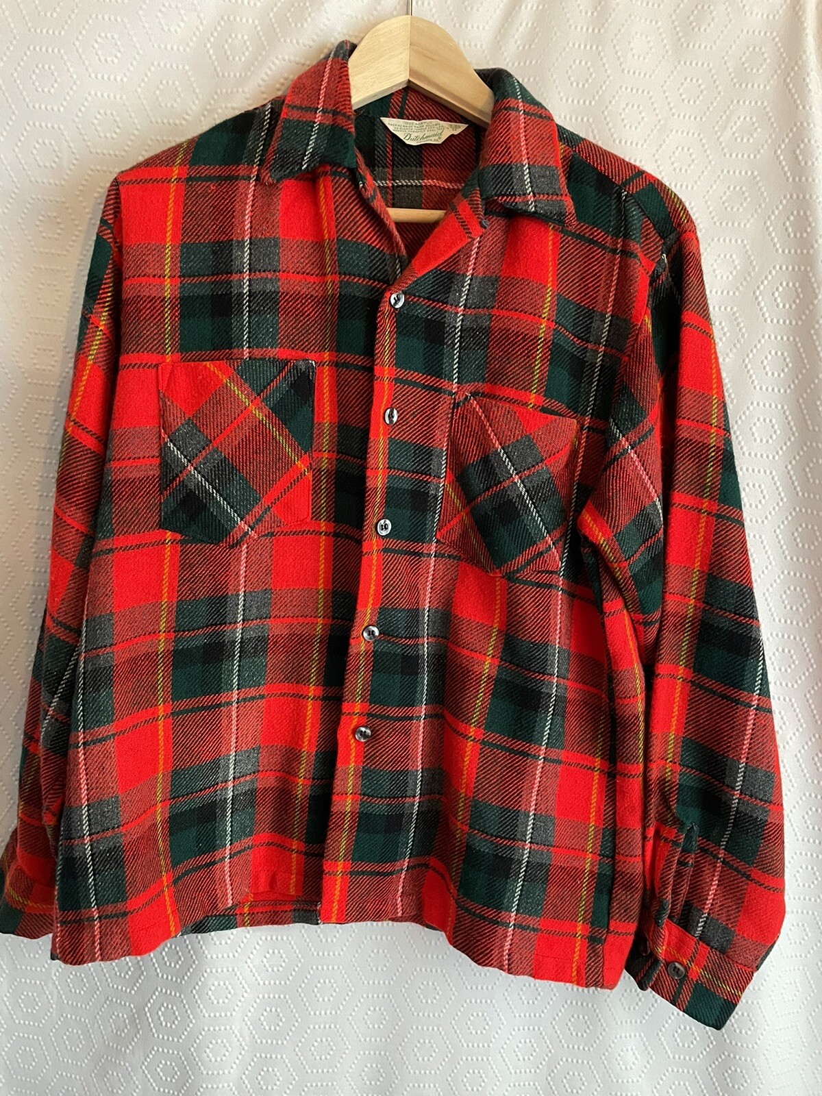 Vintage Flannel Shirt 15-15 1/2 Red Plaid Dutchmaid 7… - Gem