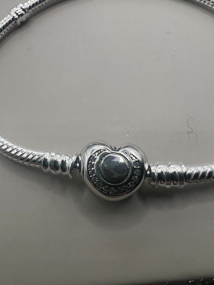 Genuine Pandora Moments Heart Clasp Snake Chain Bracelet 19cms 590719 ...