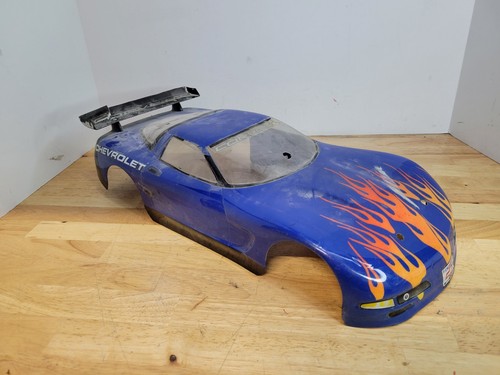 Chevy Corvette C5 Blue, Flames RC Car Body Shell 1/10 Vintage (damaged ...