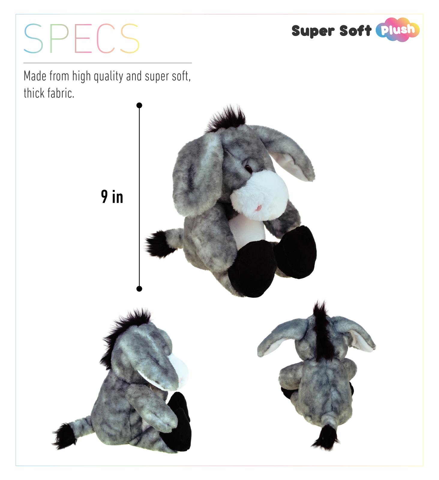 DolliBu Plush Donkey Stuffed Animal - Soft Fur Grey Donkey Plush Toy ...