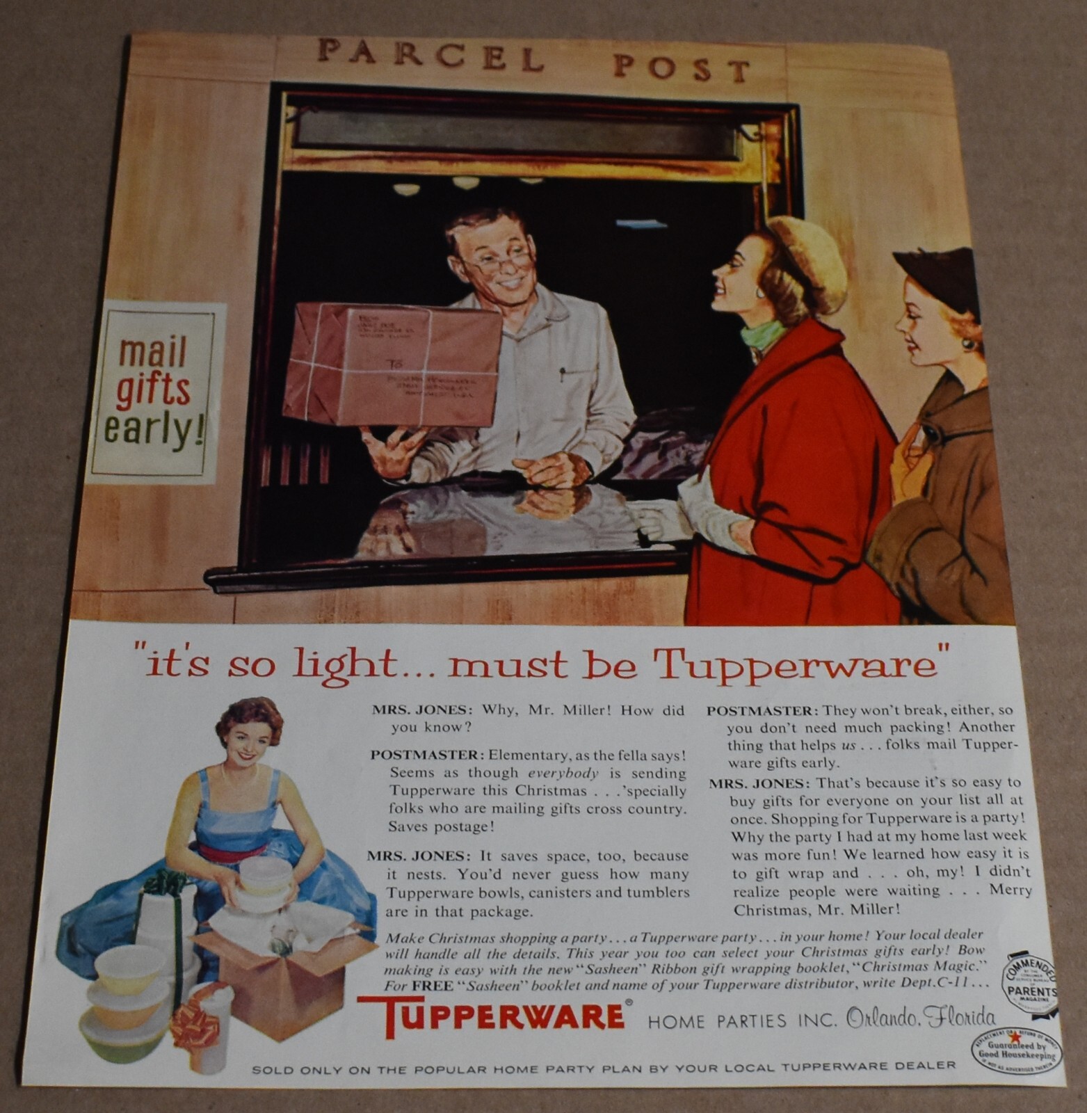 1959 Print Ad Tupperware Home Parties Orlando Florida Parcel Post Mrs ...