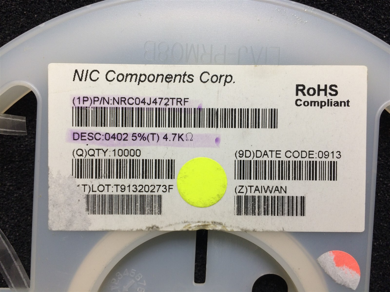 NRC04J472TRF NIC RES Thick Film 0402 4.7K Ohm SMD T&R ROHS 950 PIECES ...
