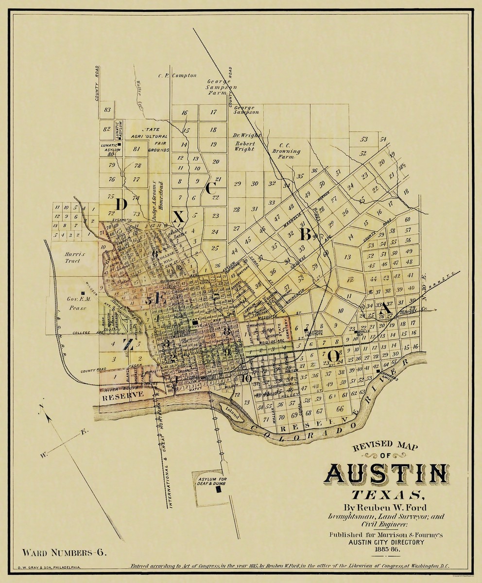 Original Neighborhoods Of Austin Map Austin Texas Print