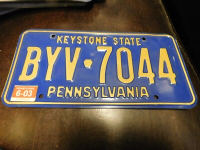 Pennsylvania License Plate Expired Tag PA # BYV 7044 | eBay
