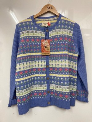 BNWT Ladies EWM COUNTRY ROSE Blue Fairisle Wool Blend Cardigan UK M CG ...