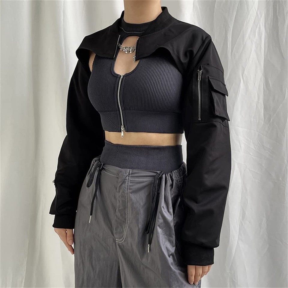 Black Bolero Jacket Crop Top Moto Cropped Half Jackets For Women ...