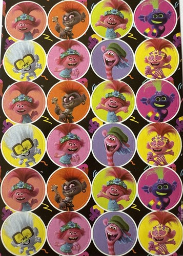 TROLL CHARACTER CIRCLE Stickers(24pc)Cartoon…Poppy…Branch…Smidge…Biggie ...