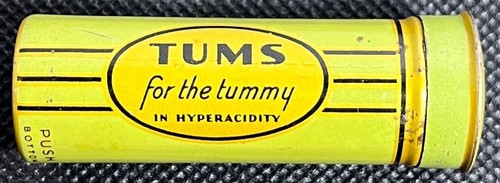 Vintage Tums Tin Push-Button Dispenser Yellow Oval Design USA | eBay