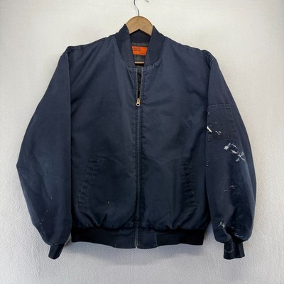 Vintage Cintas Bomber Jacket Men's XL Blue Navy Zip Quilted Lined Paint ...