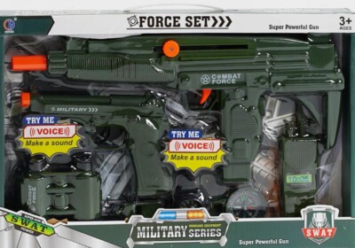 Kids Toy Army Military Combat Pretend Play Set Friction MP7 Revolver ...