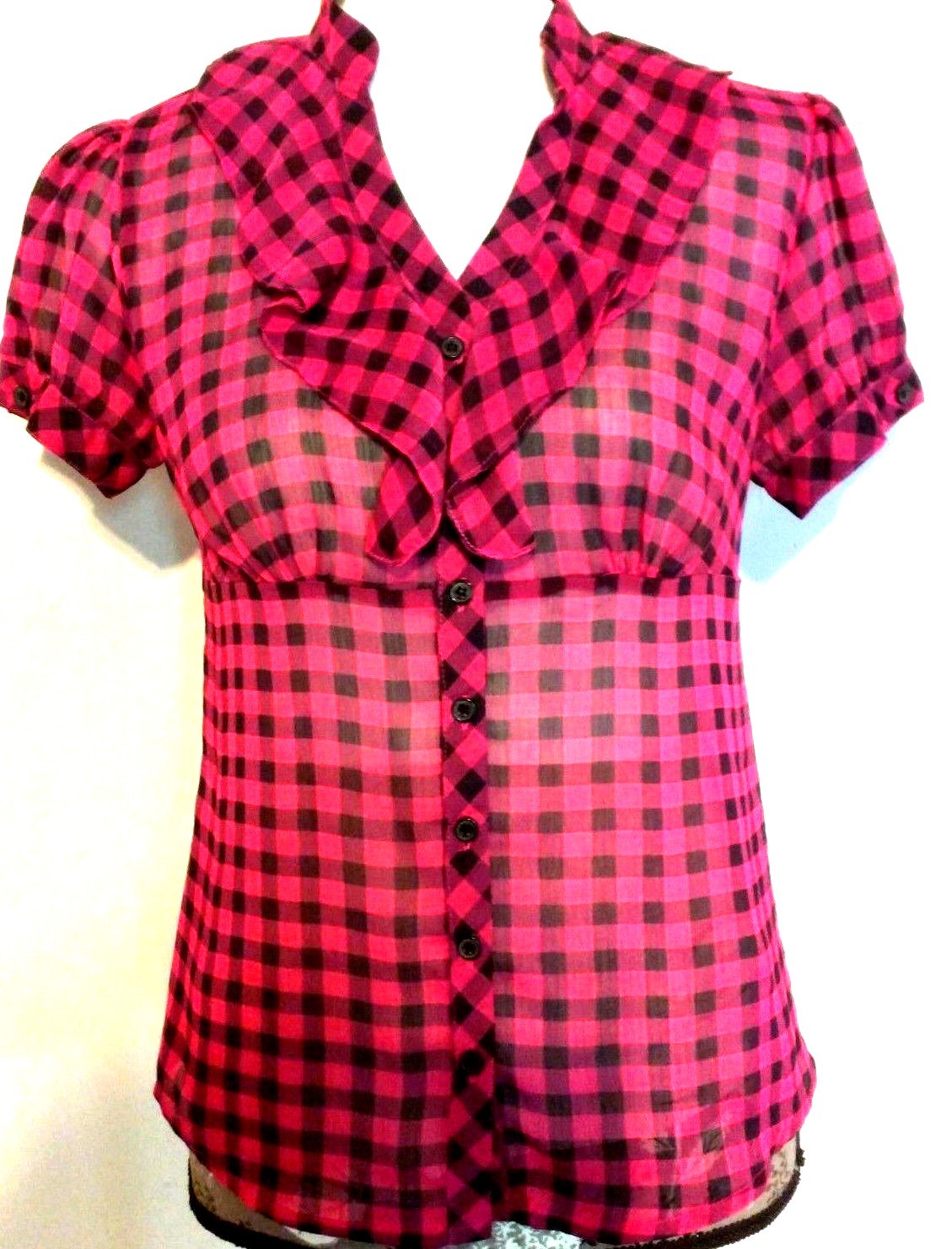 CATO RN 37080 - Women’s Semi-Sheer Fuchsia/Black Checkered Top - Size ...