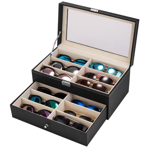 12Slots Sunglasses Leather Box Eyeglasses Eyewear Organizer Display ...