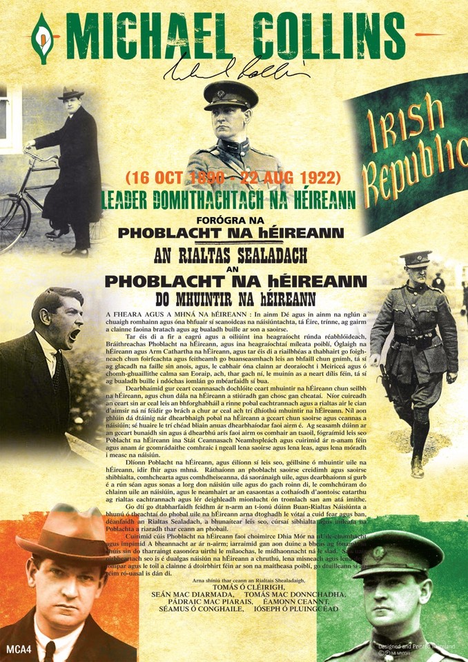 Michael Collins Easter 1916 Irish Proclamation A4 Poster in Irish ...