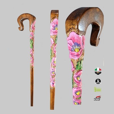 Hand carved flower design wooden walking stick for men women walking ...